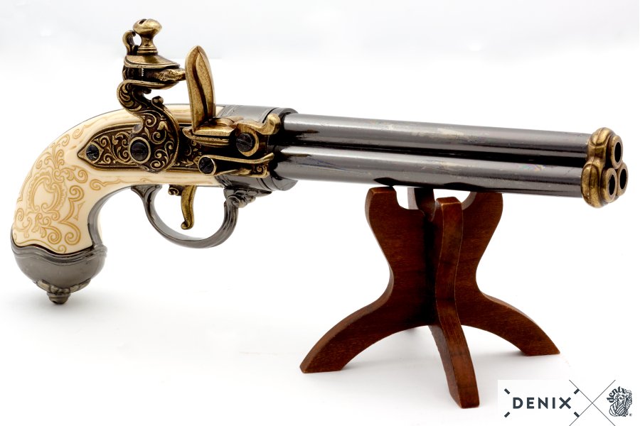 Replica Italian Flintlock Pistol with 3 Barrels – Boston Tea Party ...